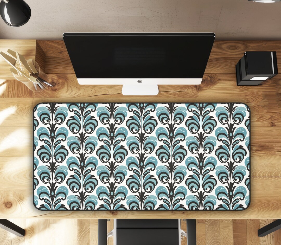 Vintage Blue & Black Swirl Pattern Extended Gaming Mouse Pad Desk Mat ...