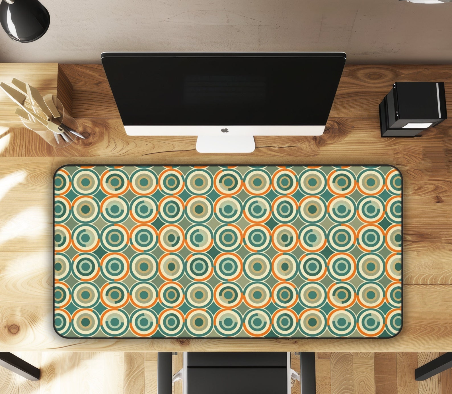 Retro Vintage Circle Pattern in Teal and Orangegaming Mouse Pad Desk ...