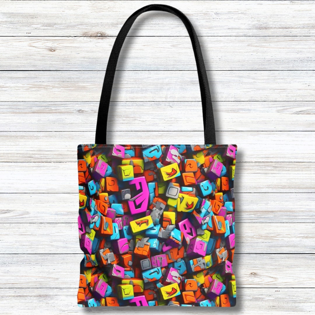 3D Graffiti Blocks in Bold Colors Canvas Tote Bag 3 Sizes - Etsy