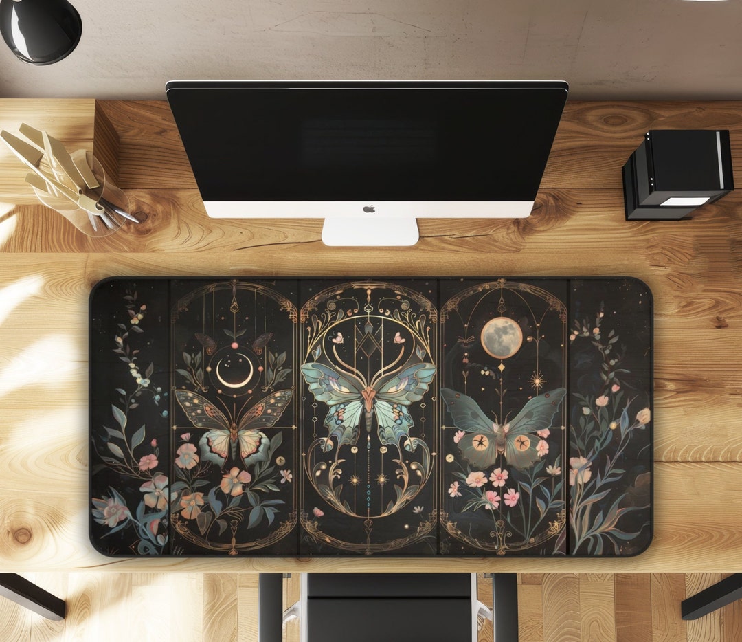 Celestial Garden Quartet Art Nouveau Butterfly and Moon Phasesgaming Mouse Pad Desk Mat Desk ...