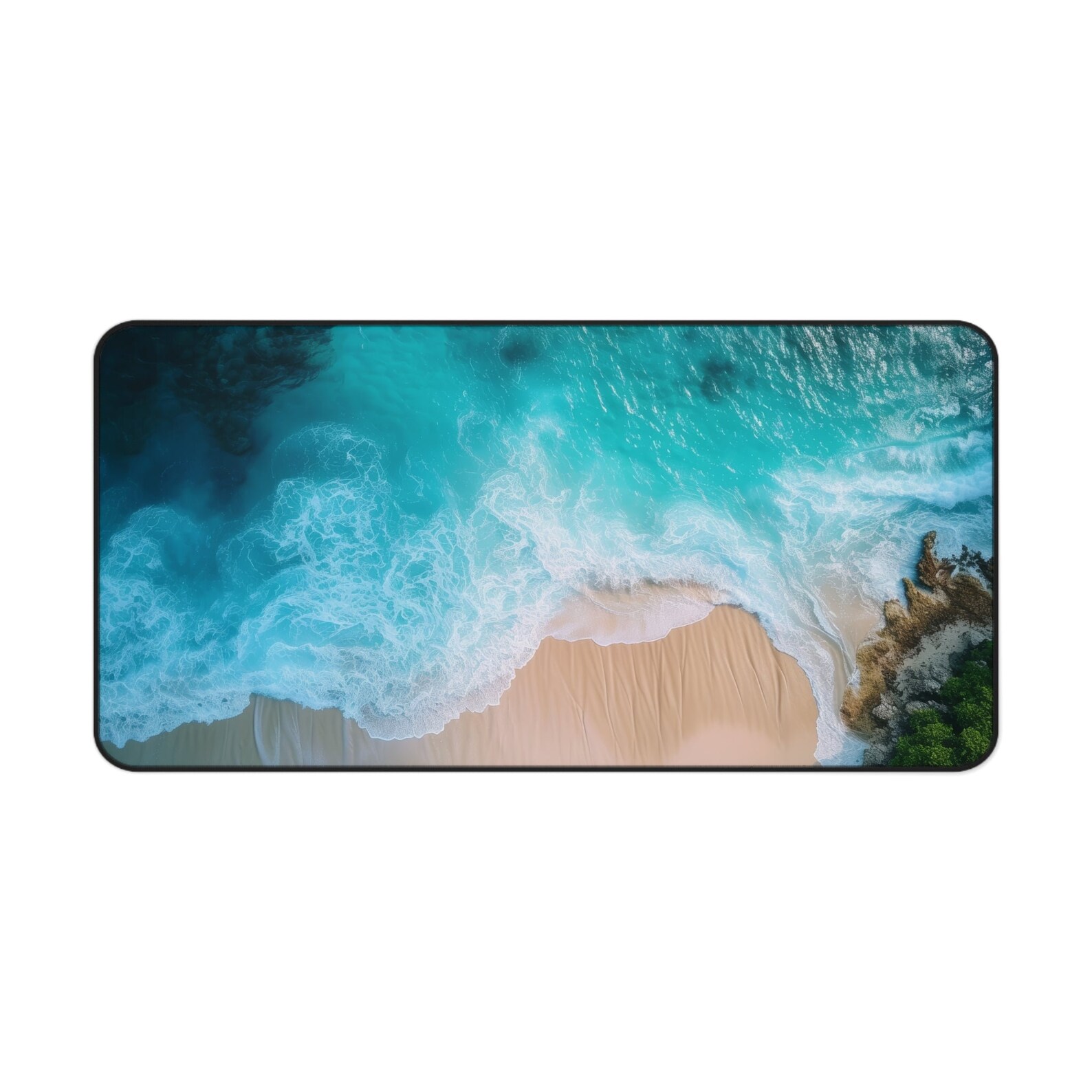 Captivating Coastal Deep Blue Waves Crashing Against Sandy Beach Desk ...