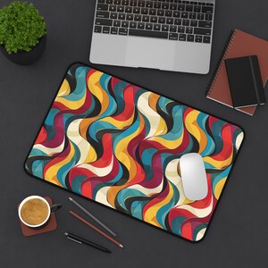Retro Chic Vintage Blues, Reds and Yellow Wavesgaming Mouse Pad Desk ...
