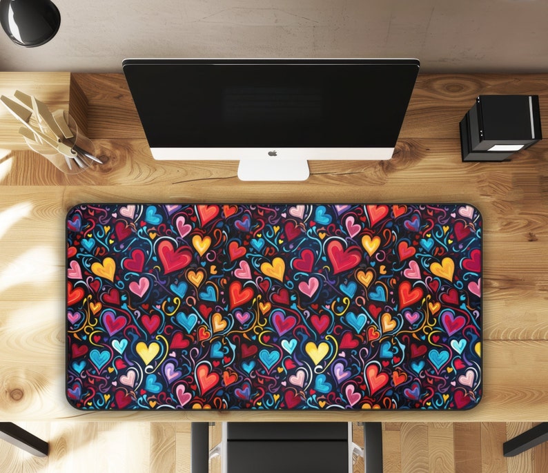 Whimsical Colorful Heart Design Desk Mat Extended Gaming Mouse Pad - 3 ...