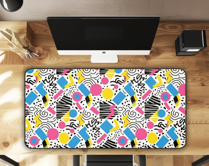 Pink 90s Print Desk Mat, Memphis Abstract Desk Pad, Aesthetic Desk ...