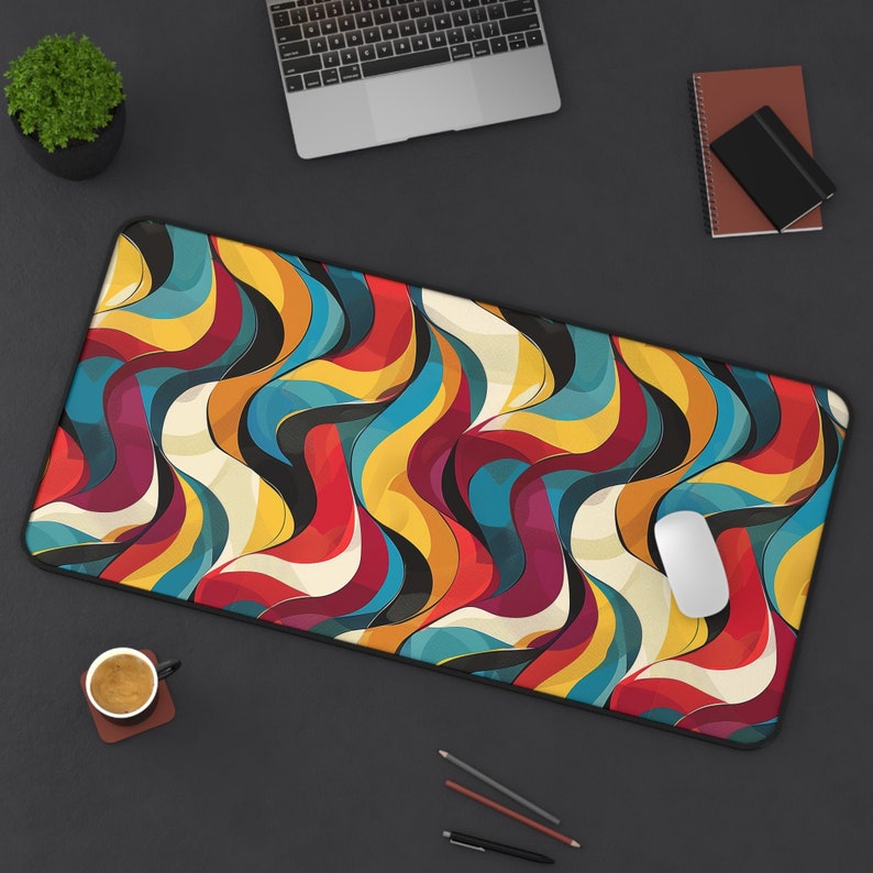 Retro Chic Vintage Blues, Reds and Yellow Wavesgaming Mouse Pad Desk ...