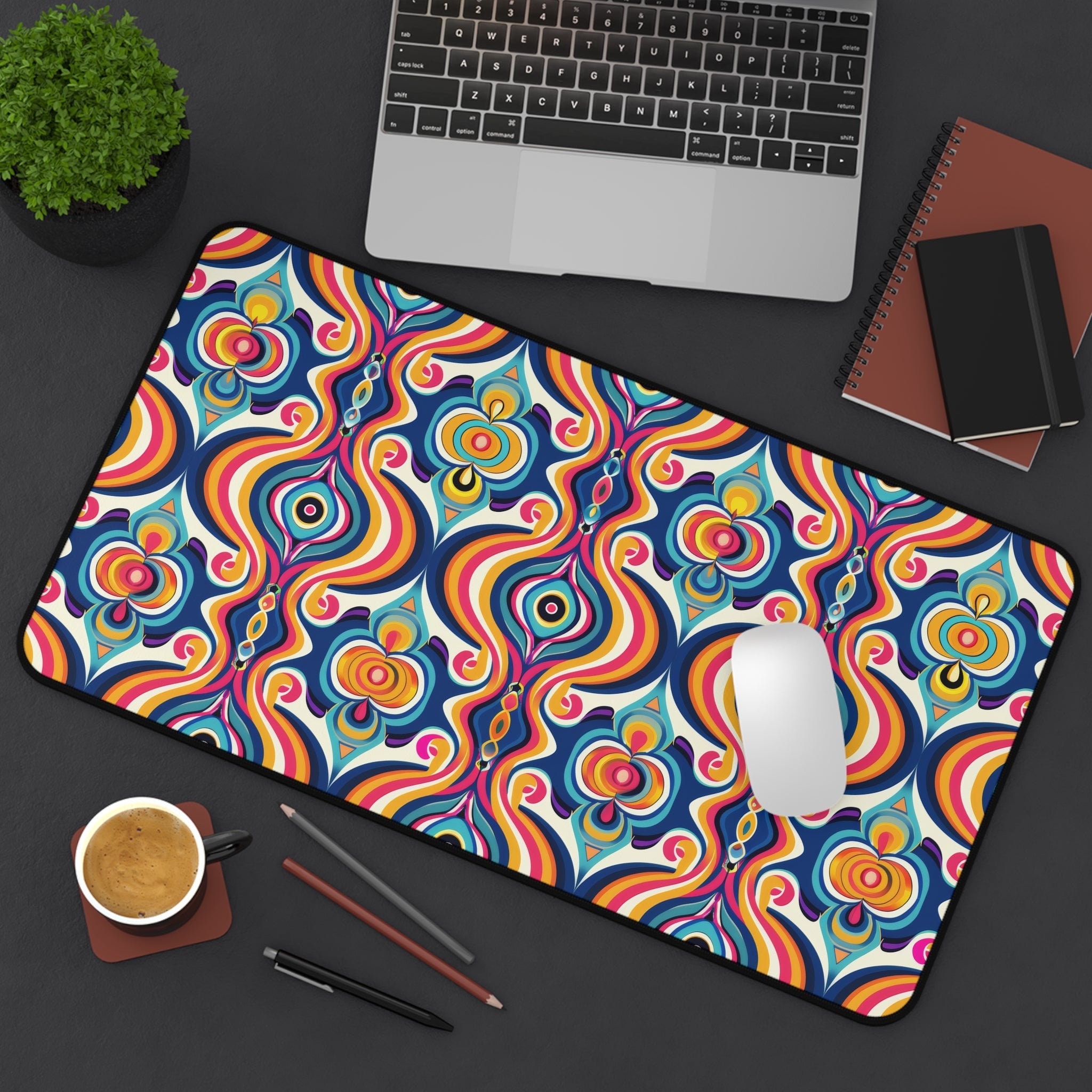 Vibrant Retro Waves With Colorful Geometric Patterngaming Mouse Pad ...