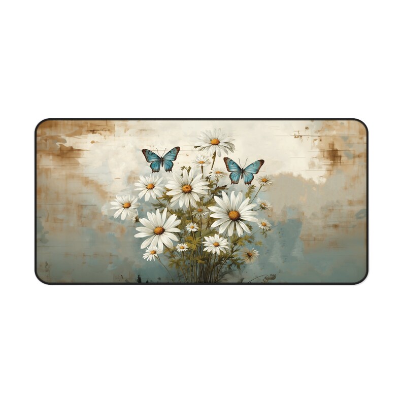 Rustic Farmhouse Daisy and Butterfly Design Large Gaming Mouse Pad Desk ...