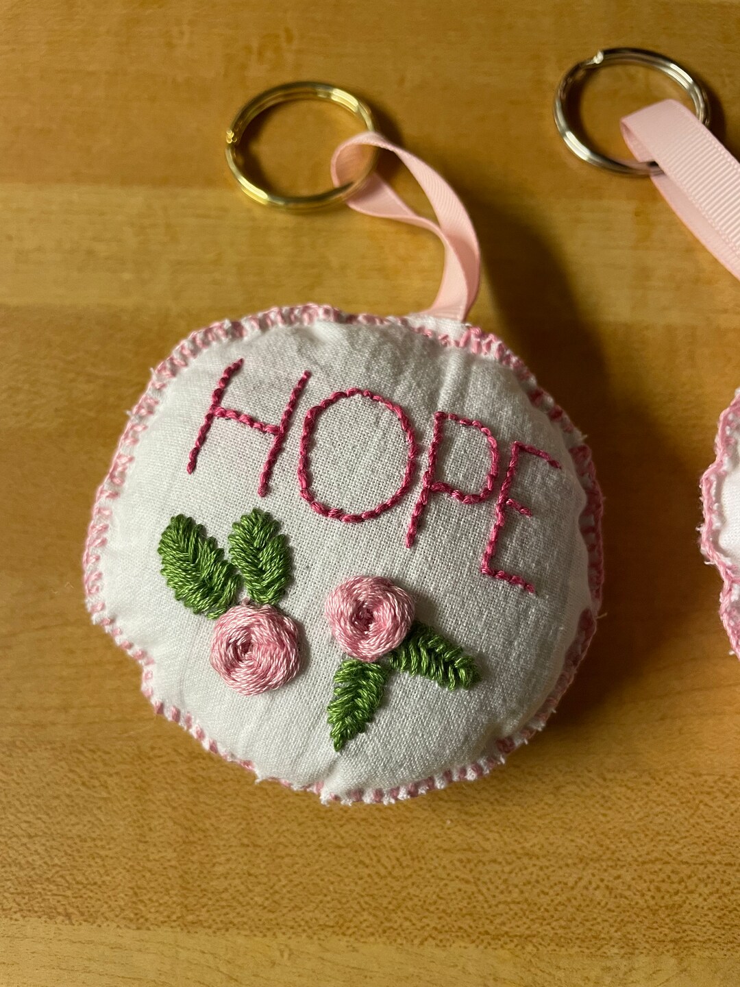 Hope Pink Ribbon Embroidered Puffy Keychain - Etsy