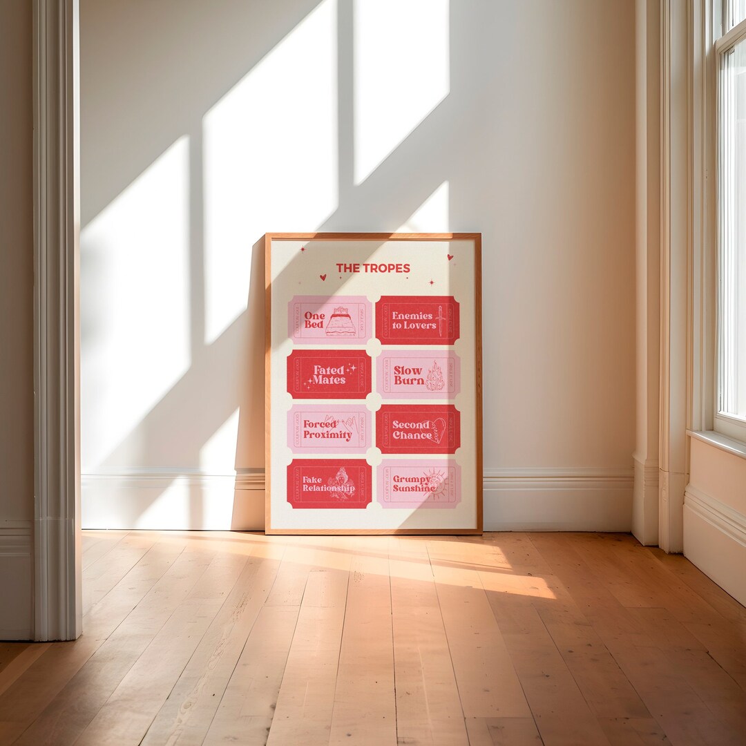 Romance Book Tropes Poster, Digital Download, Wall Print, Enemies to ...