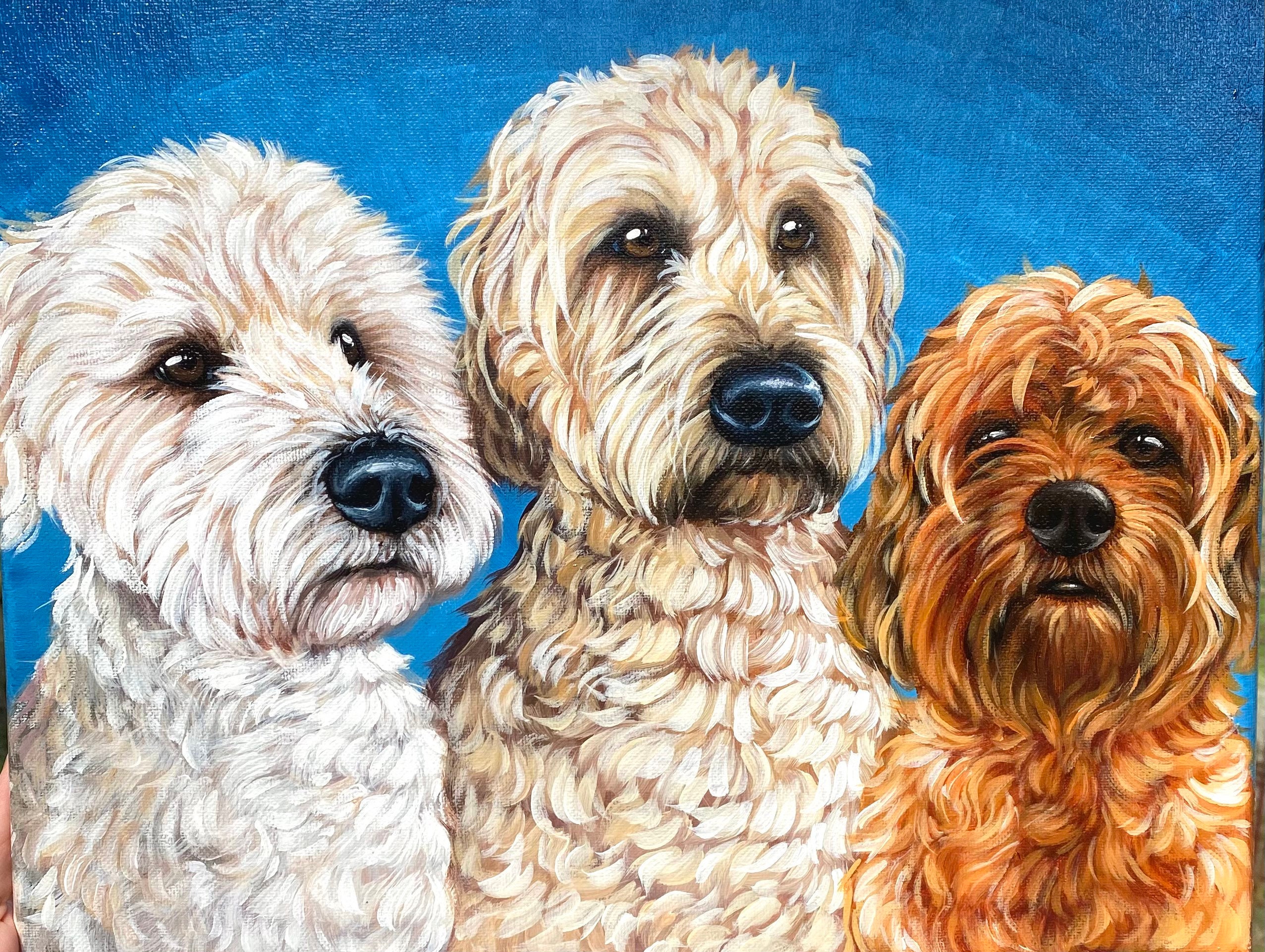 Custom Two Dog Portrait Multi Pet Painting Hand Painted From - Etsy