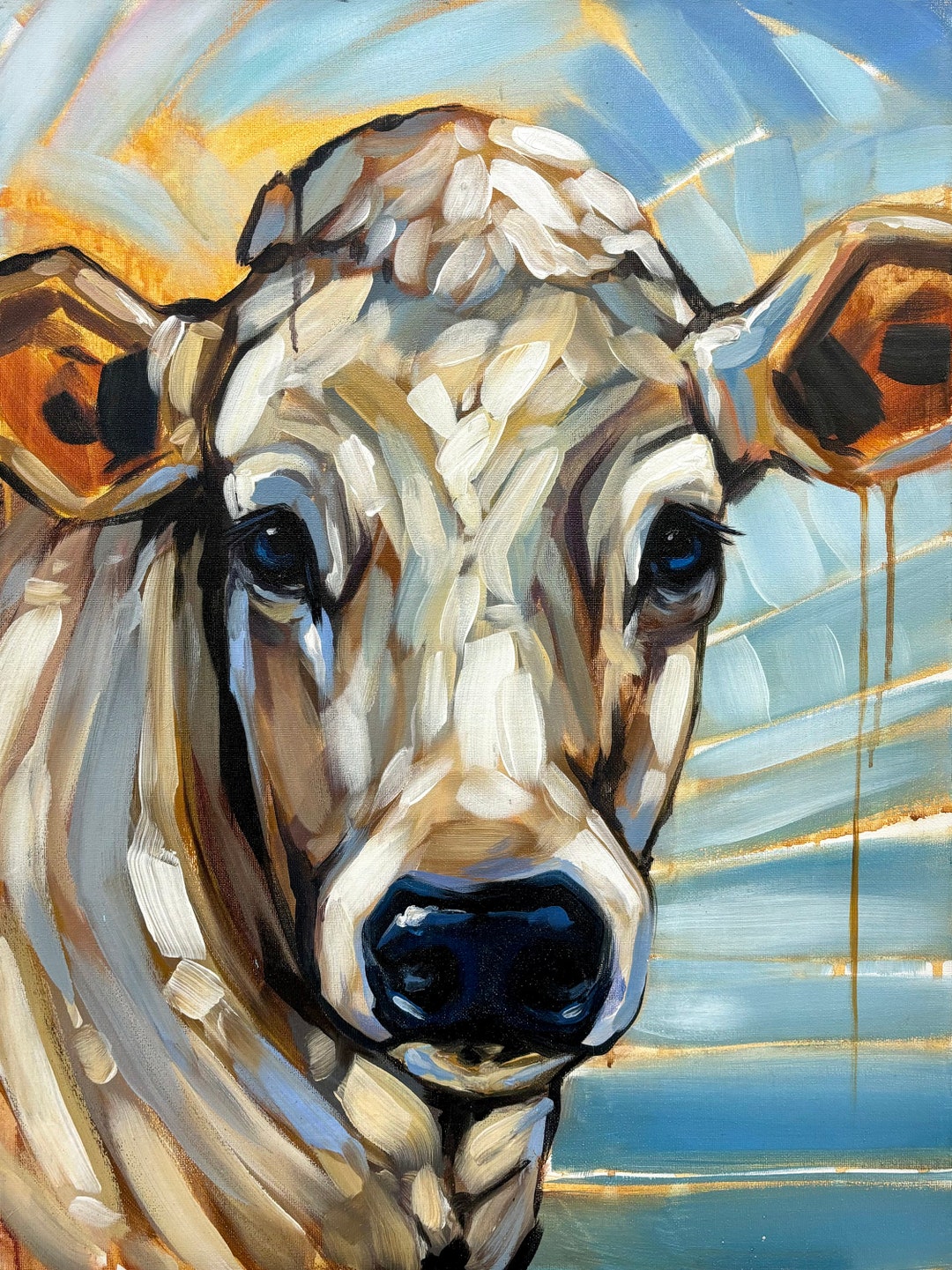 Cow Painting on Canvas Acrylic Cow Painting Cow Wall Art Cow Decor Farm ...