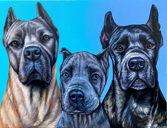 Custom Two Dog Portrait Multi Pet Painting Hand Painted From | Etsy