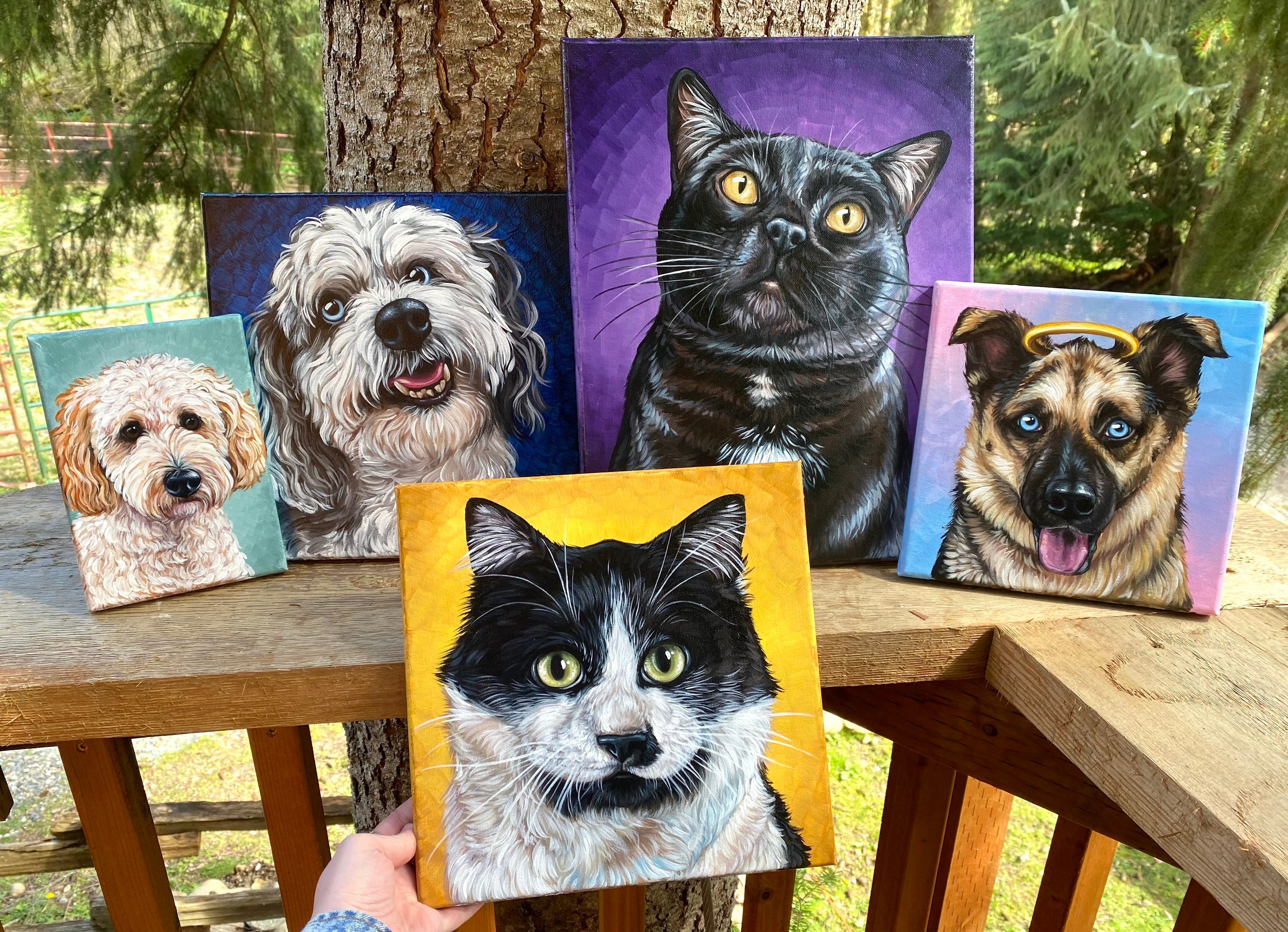 Custom Two Dog Portrait Multi Pet Painting Hand Painted From - Etsy