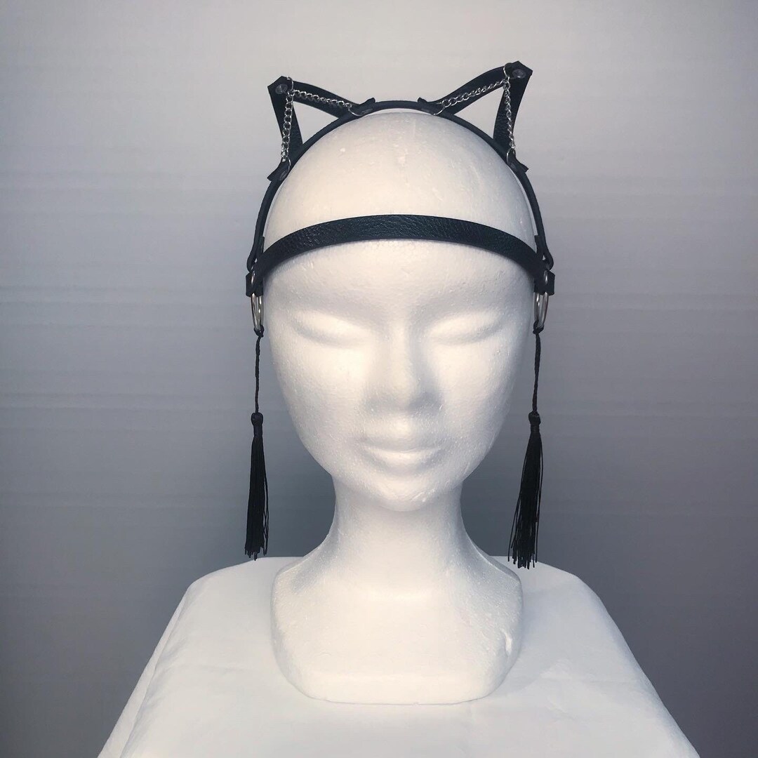 Leather Cat Ears Crown Headdress Sexy Burlesque Headband - Etsy