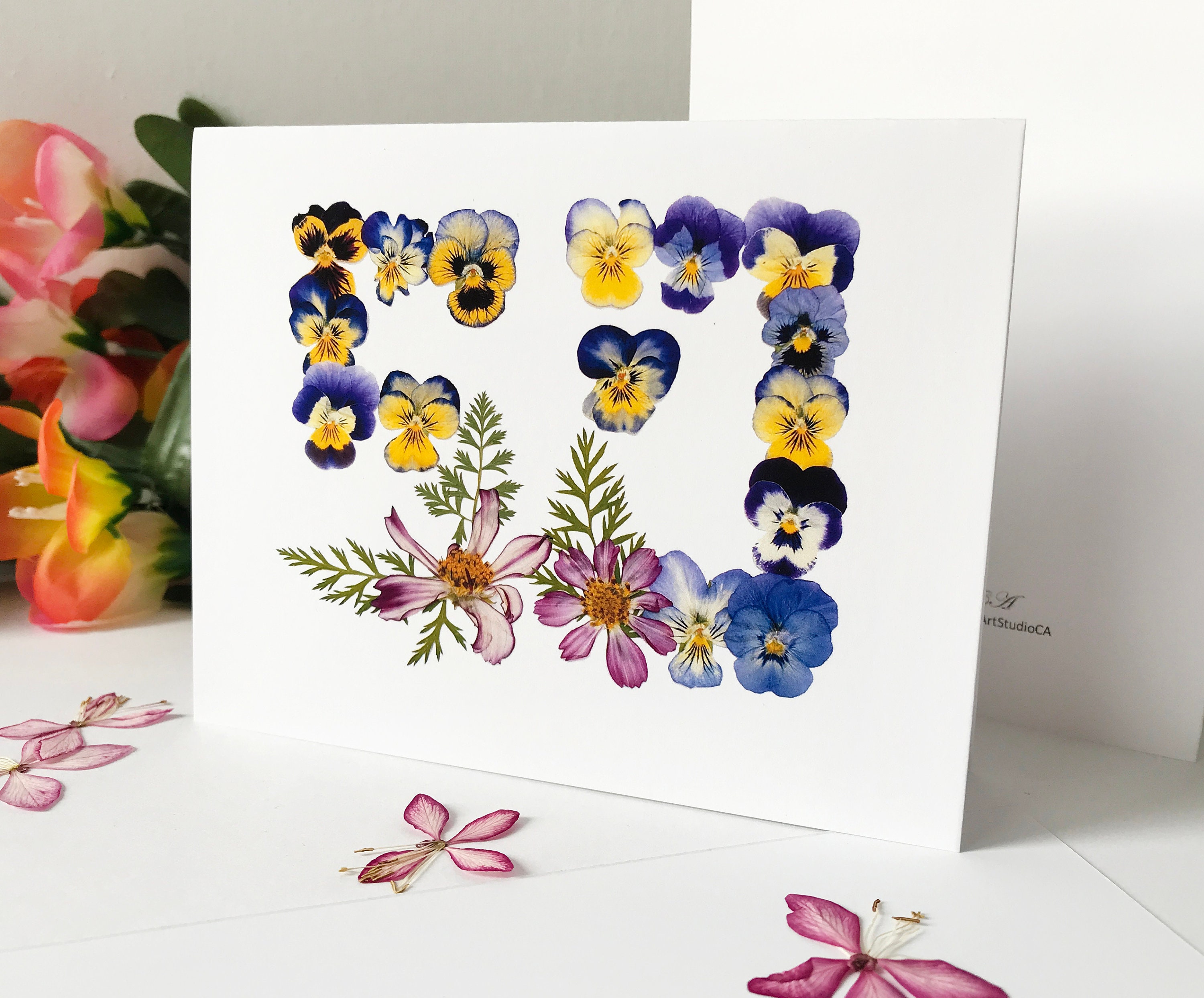 Number Pressed Flower PRINT Cards Customizable Greeting Card - Etsy