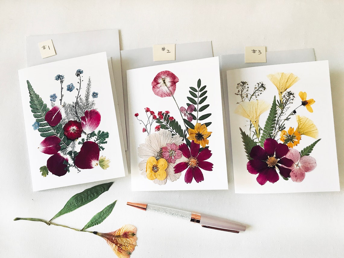 Pressed Flower PRINT Cards - Customizable Greeting Card - Folded ...