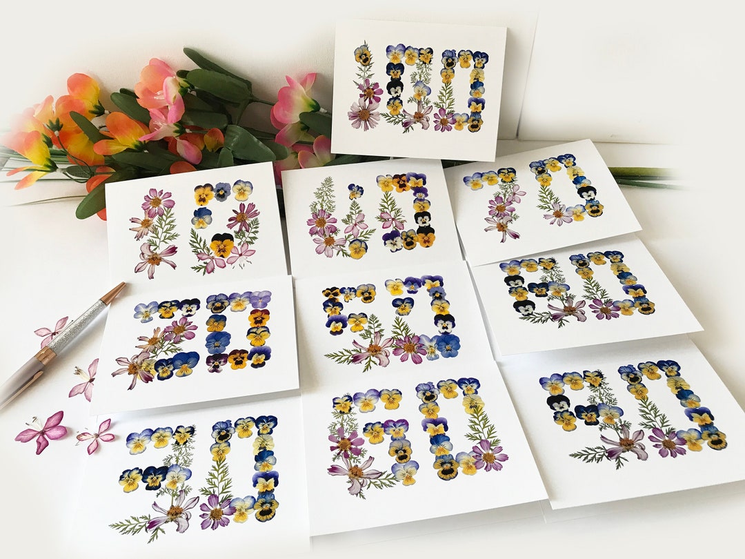 Number Pressed Flower PRINT Cards Customizable Greeting Card - Etsy