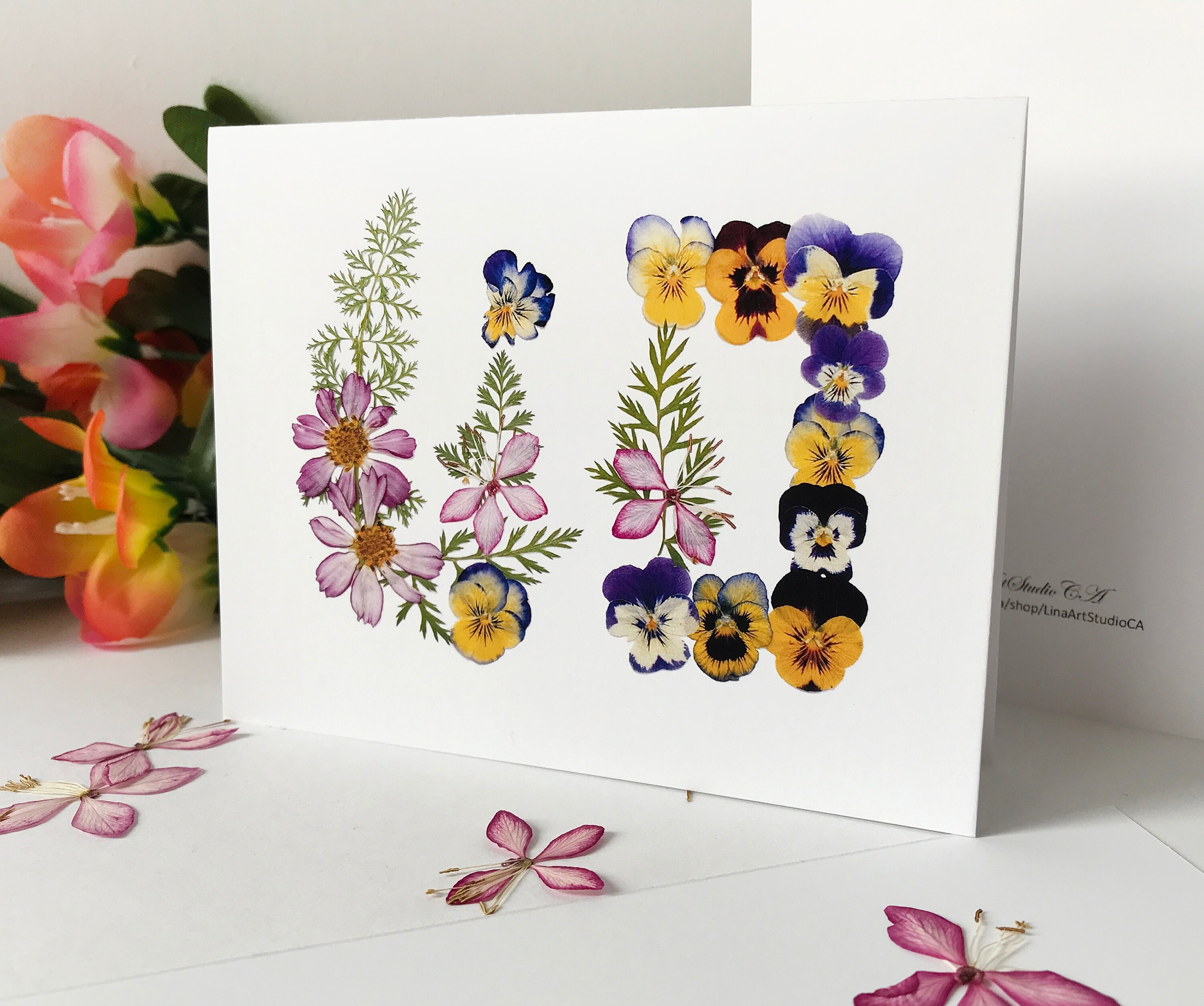 Number Pressed Flower PRINT Cards Customizable Greeting Card - Etsy