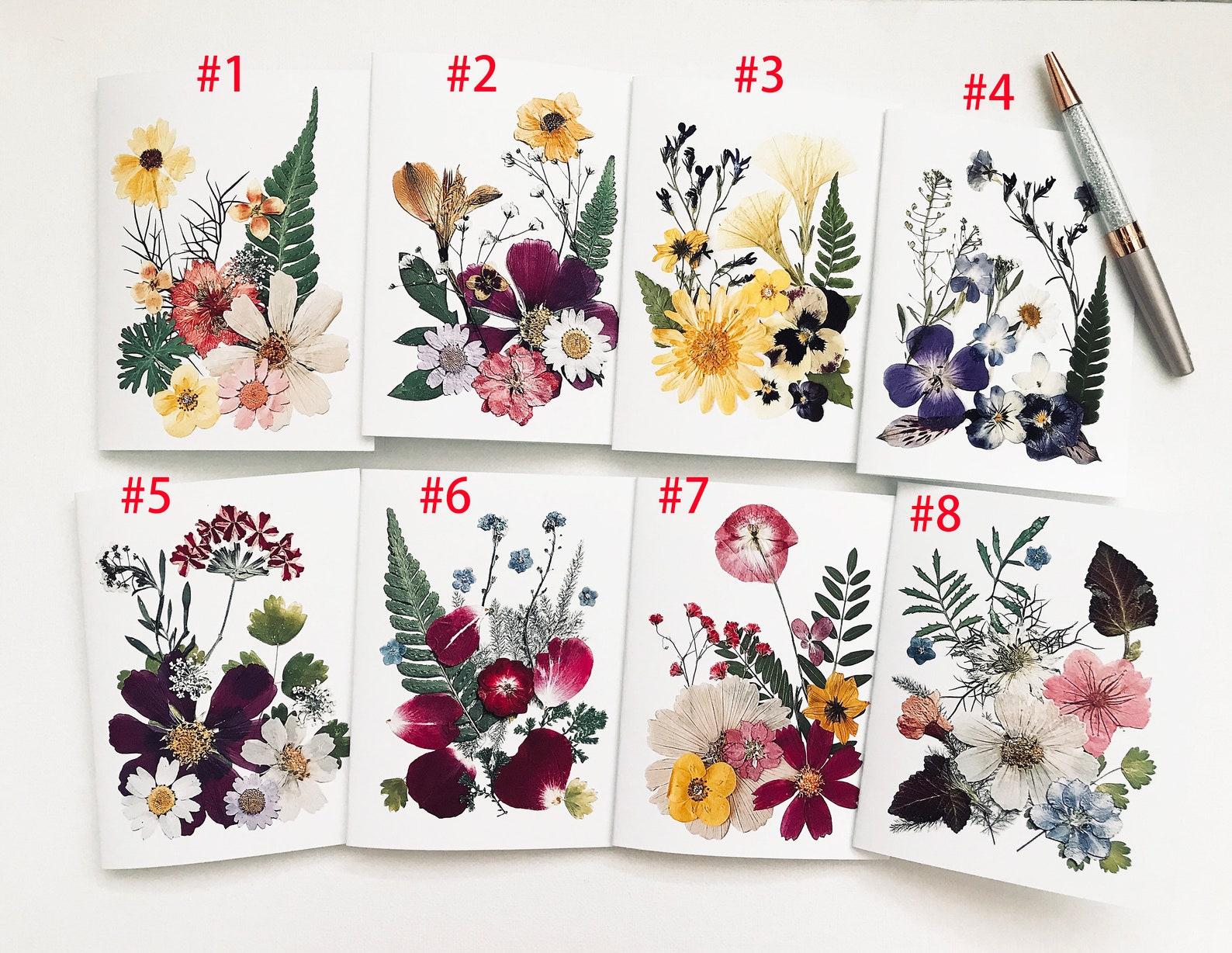 Pressed Flower PRINT Cards - Customizable Greeting Card - Folded ...