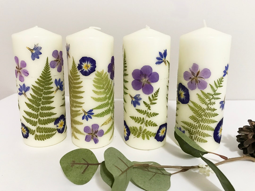 Dried Flower Pillar Candles - Pressed Flower Candles - CAN001 - Etsy