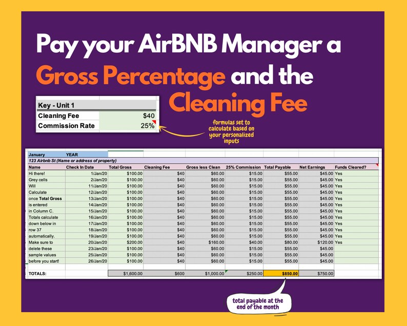 Airbnb Income Expense Tracker Bundle | Management Fee Calculator ...