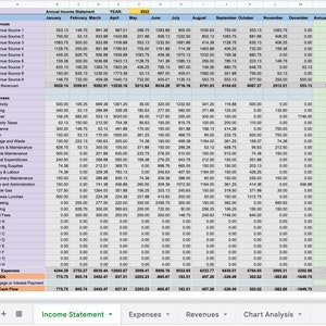 Small Business Bookkeeping Income Statement Spreadsheet, Income and ...