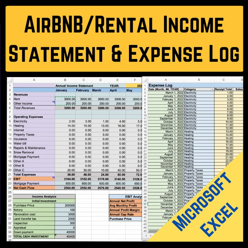 Airbnb Rental Income Statement Expense Tracker | Vacation and Long-term ...