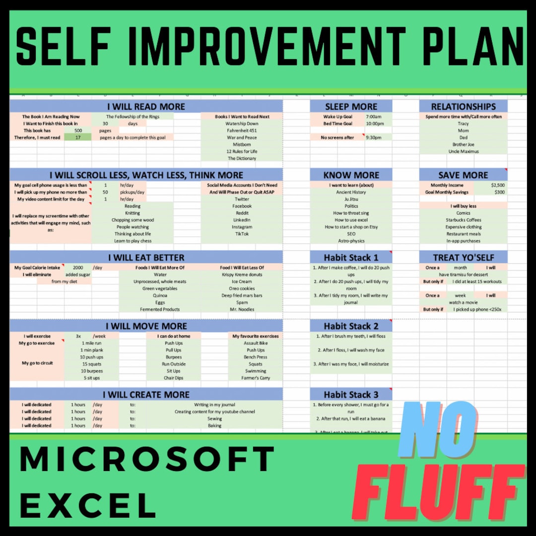 Self-improvement Planner | Goal Setting & Habit Stacking Tracker ...
