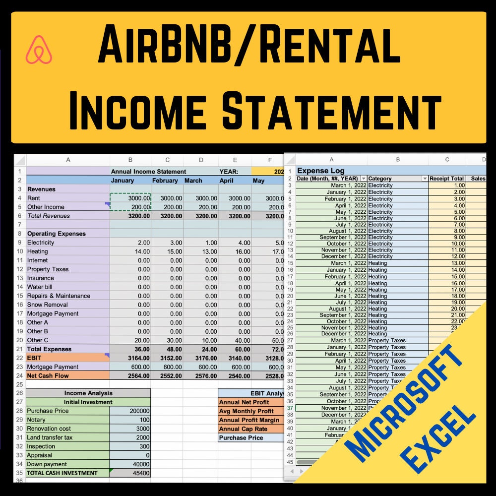 Airbnb Rental Income Expense Tracker | Vacation Rental Profit & Cap ...