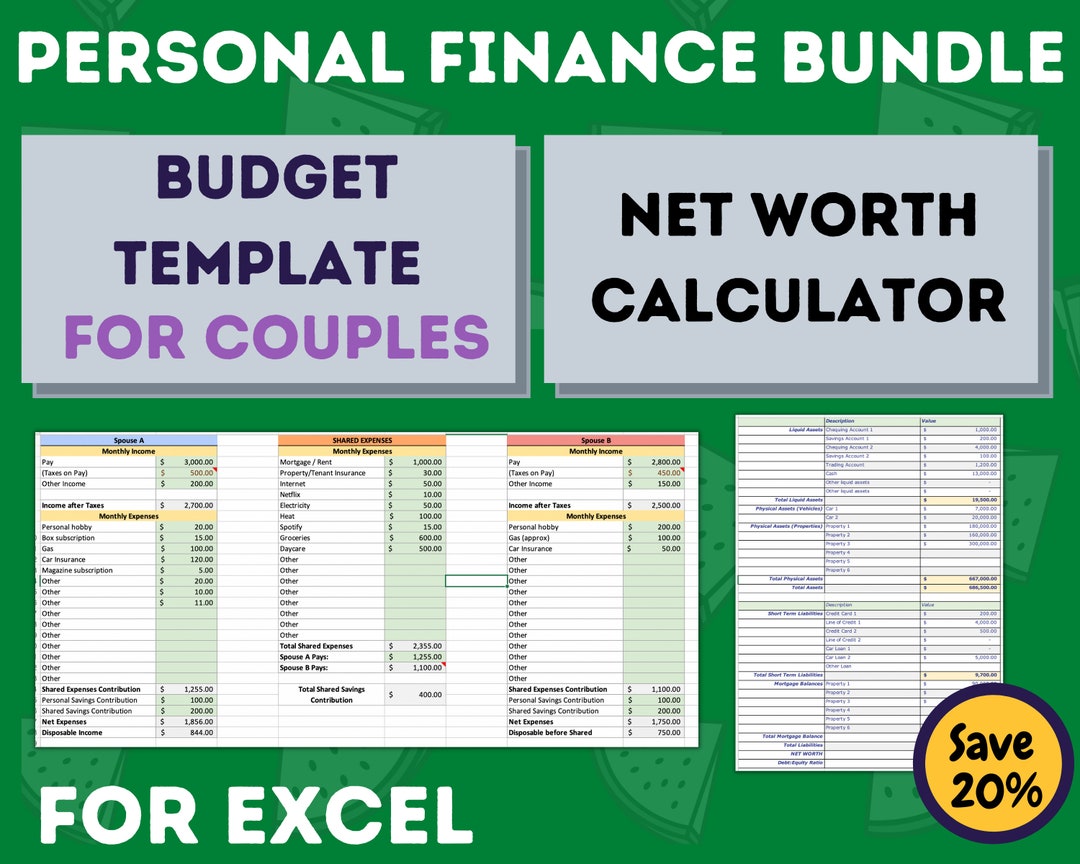 Personal Finance Bundle for COUPLES on Excel Couples Budget - Etsy