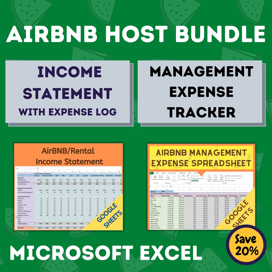 Airbnb Income Statement & Management Expense BUNDLE 2 Files Calculate ...