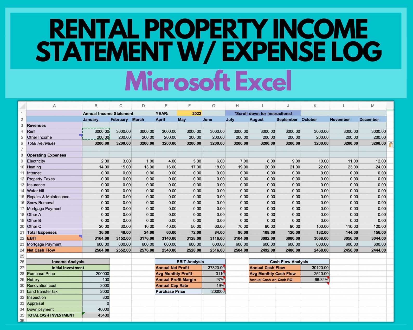Rental Property Income Statement single 1 Unit Tracker With - Etsy