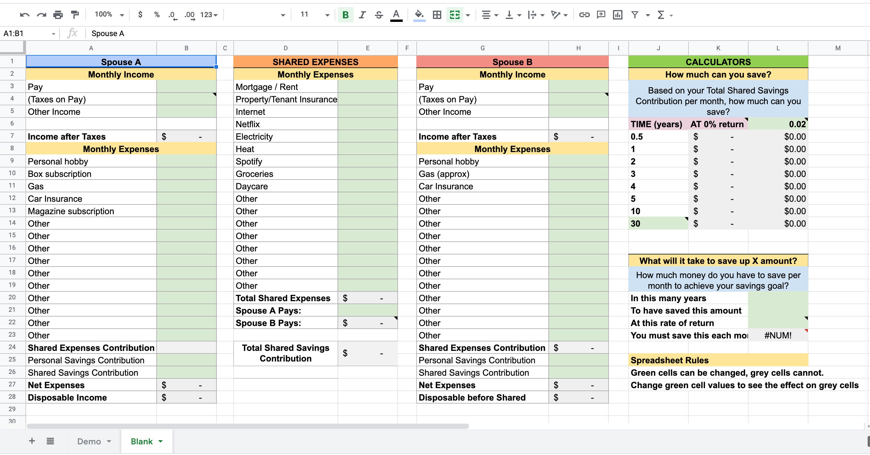 Couples Budget Spreadsheet With Monthly Shared Personal