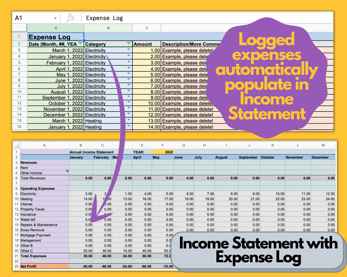 Rental Property Income Statement single 1 Unit Tracker With Expense ...
