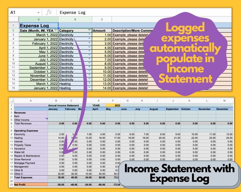 Rental Property Income Statement (single Unit) | Expense Tracker ...