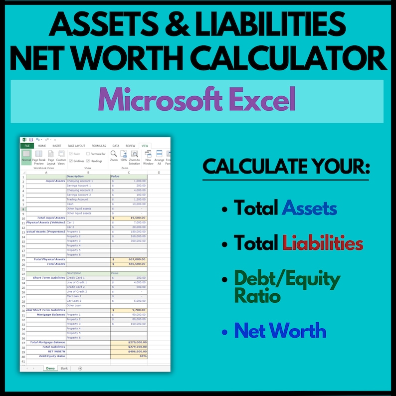 Net Worth Calculator and Balance Sheet | Assets and Liabilities Tracker ...