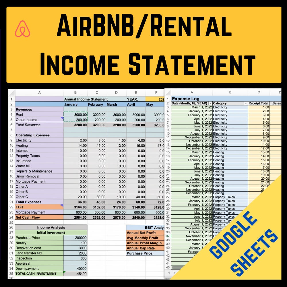 Airbnb Rental Income Expense Tracker | 1-unit Vacation Rental ...