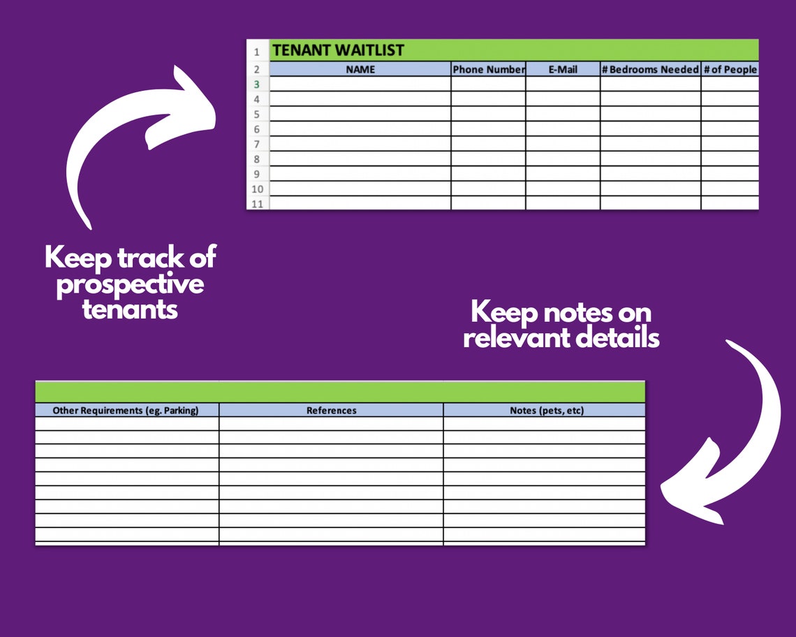 Tenant Waitlist Spreadsheet | Rental Application Tracker for Landlords ...