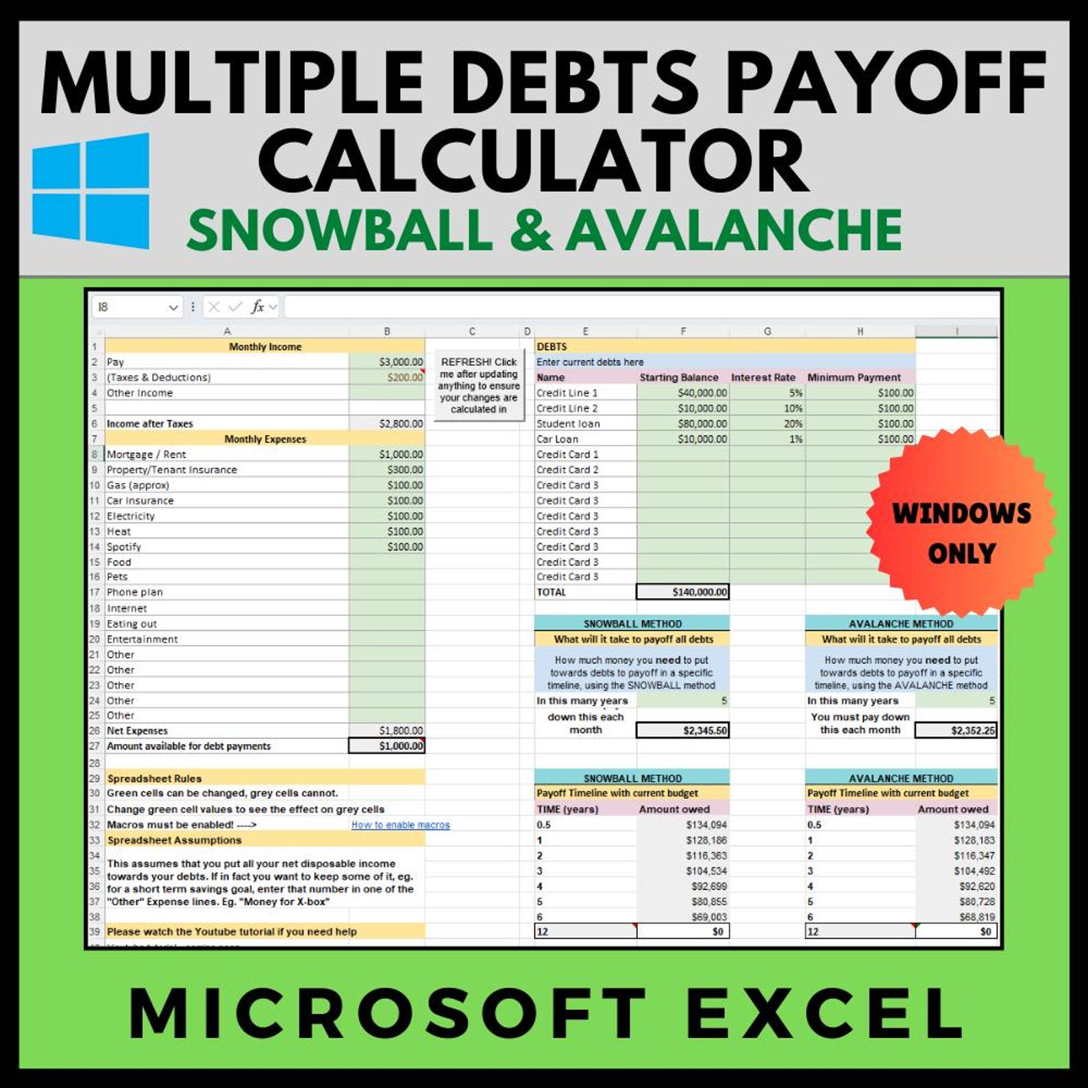 Ultimate Debt Payoff & Budget Planner for Multiple Debts | Snowball and ...
