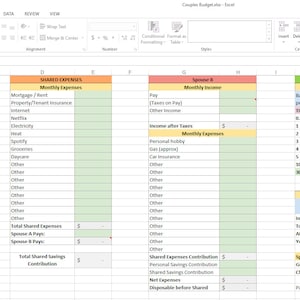 Couples Budget Spreadsheet | Shared and Personal Expense Tracker | Savings Forecast & Formulas ...