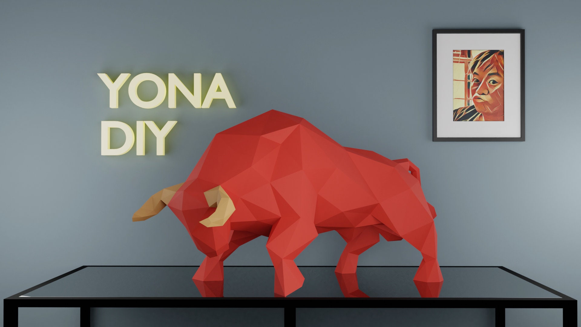 Toro Papercraft PlantillaAbstracto 3D Origami Decoración del - Etsy México