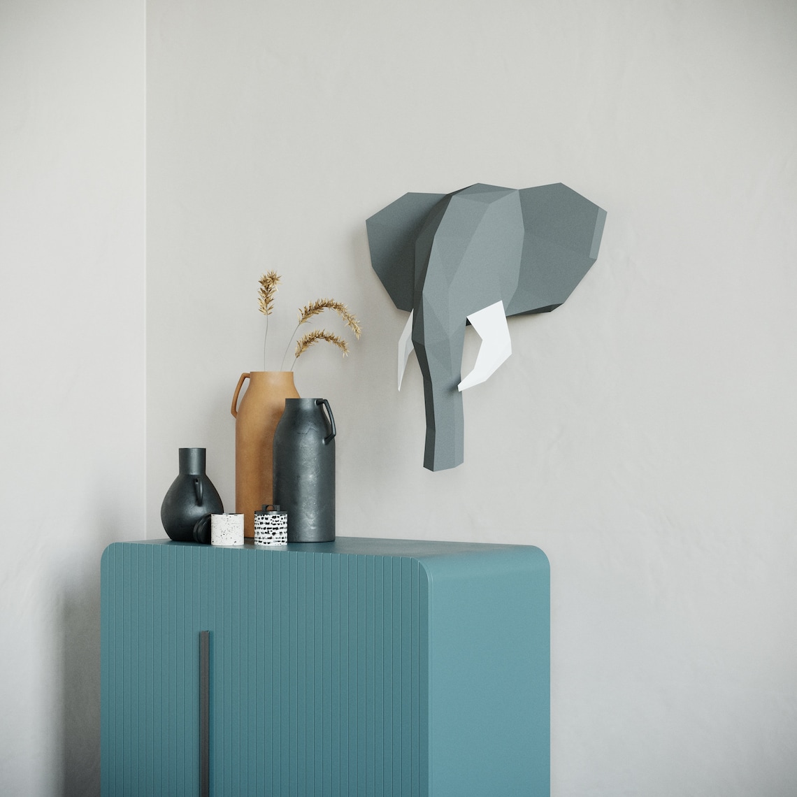 Elephant Head Papercraft Template Abstract Low Poly 3D - Etsy