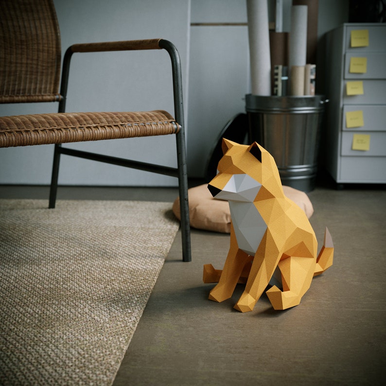 Shiba Inu Papercraft PlantillaAbstracto 3D Origami - Etsy México