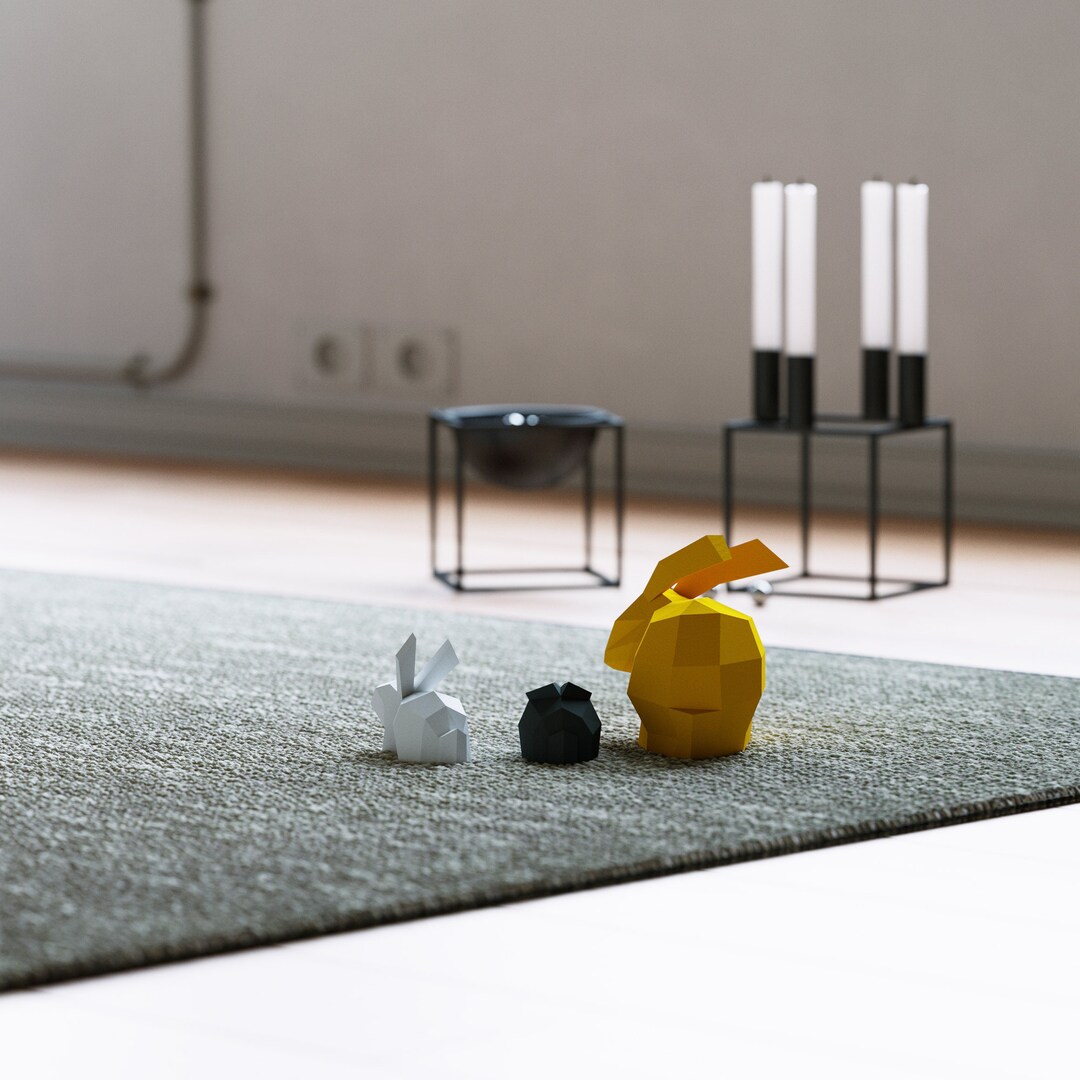 Rabbit Family Papercraft Template, Abstract Low Poly 3D Origami, Home ...