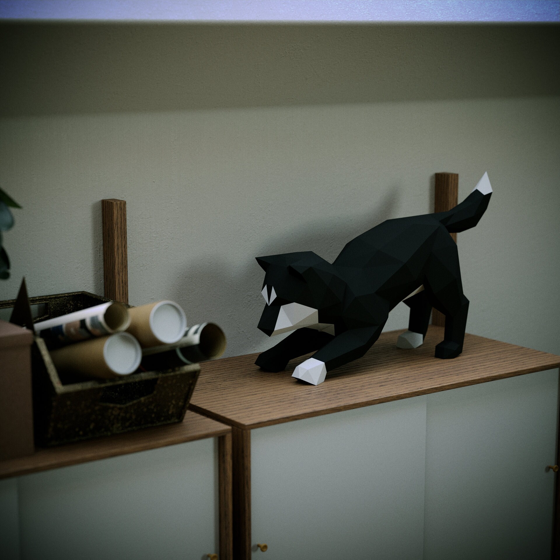 Shiba Inu Papercraft Plantilla，Abstracto 3D Origami, Decoración del ...