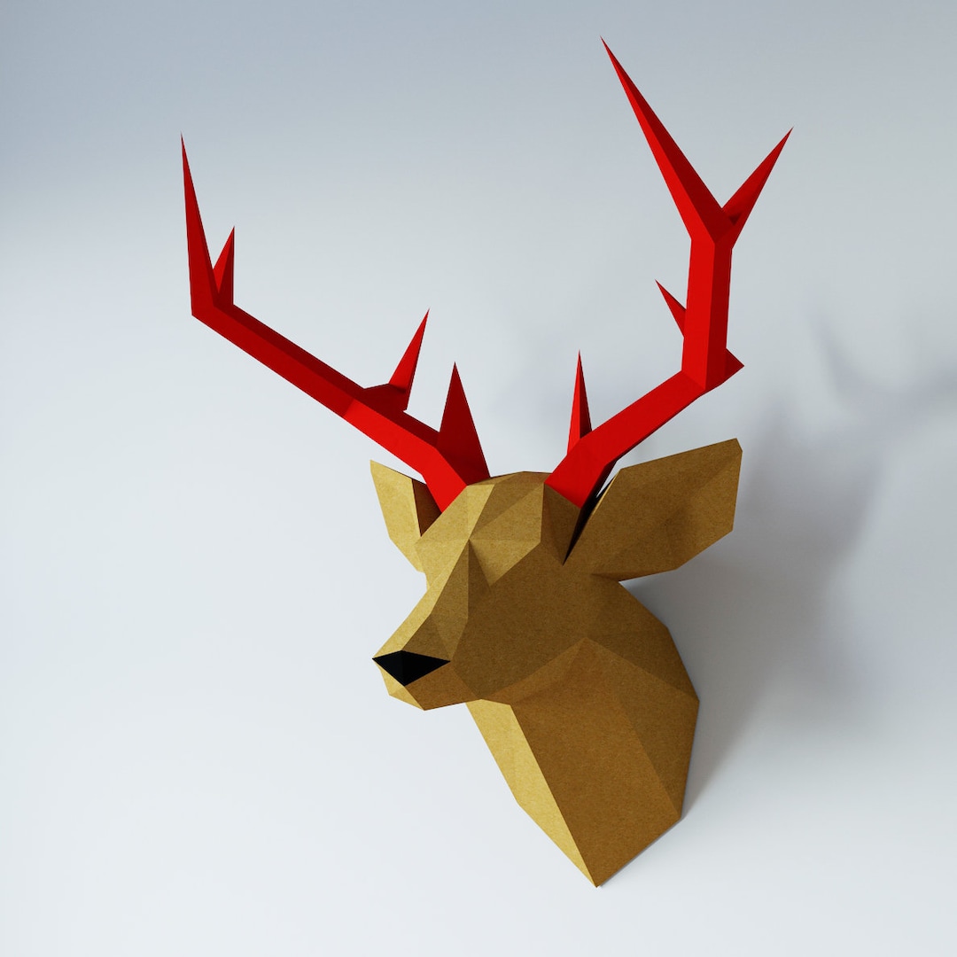 Deer Head Papercraft Template, Abstract Low Poly 3D Origami, Home Decor ...