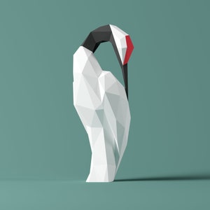 Red-crowned Crane Papercraft Template, Abstract Low Poly 3D Origami ...