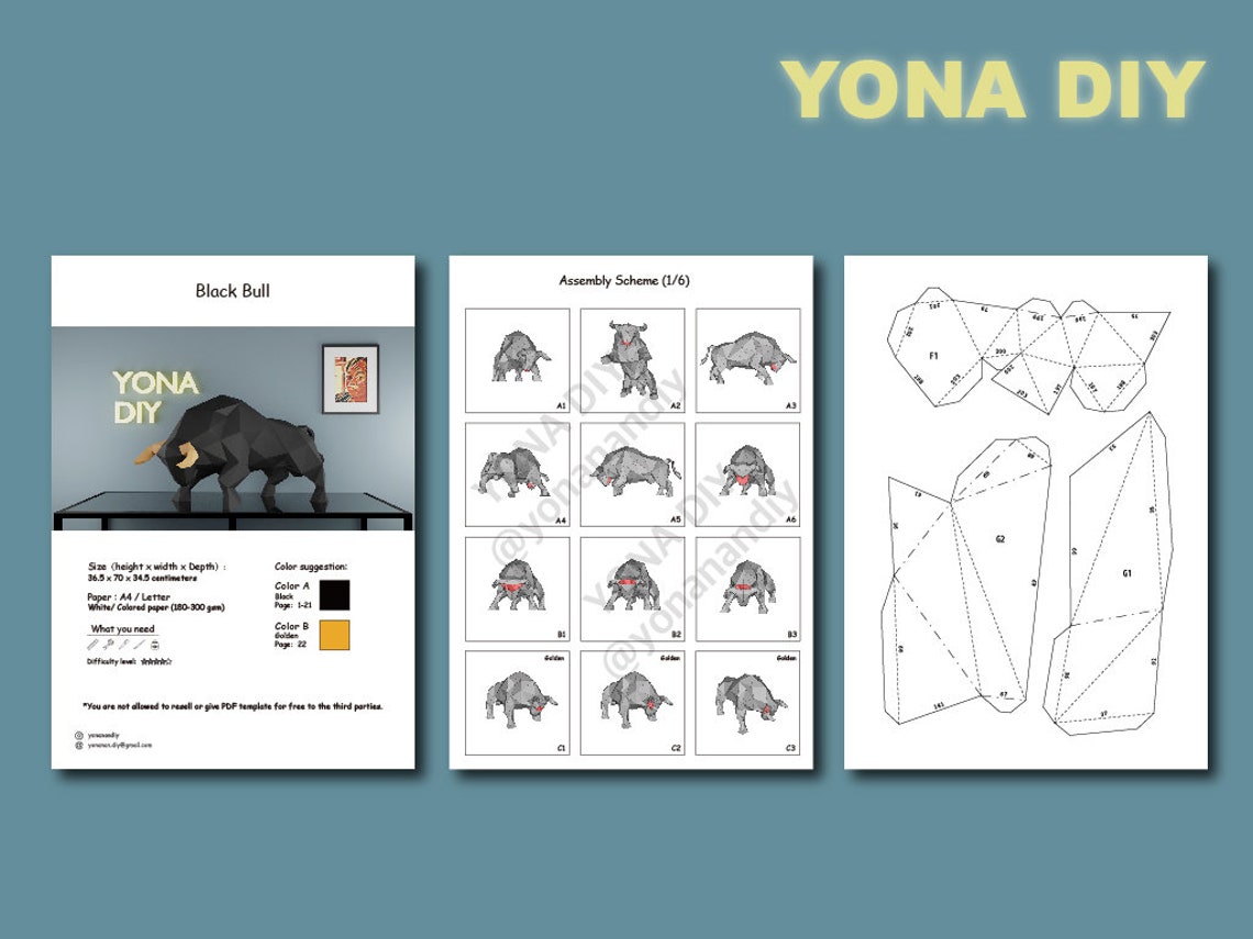 Toro Papercraft PlantillaAbstracto 3D Origami Decoración del - Etsy España