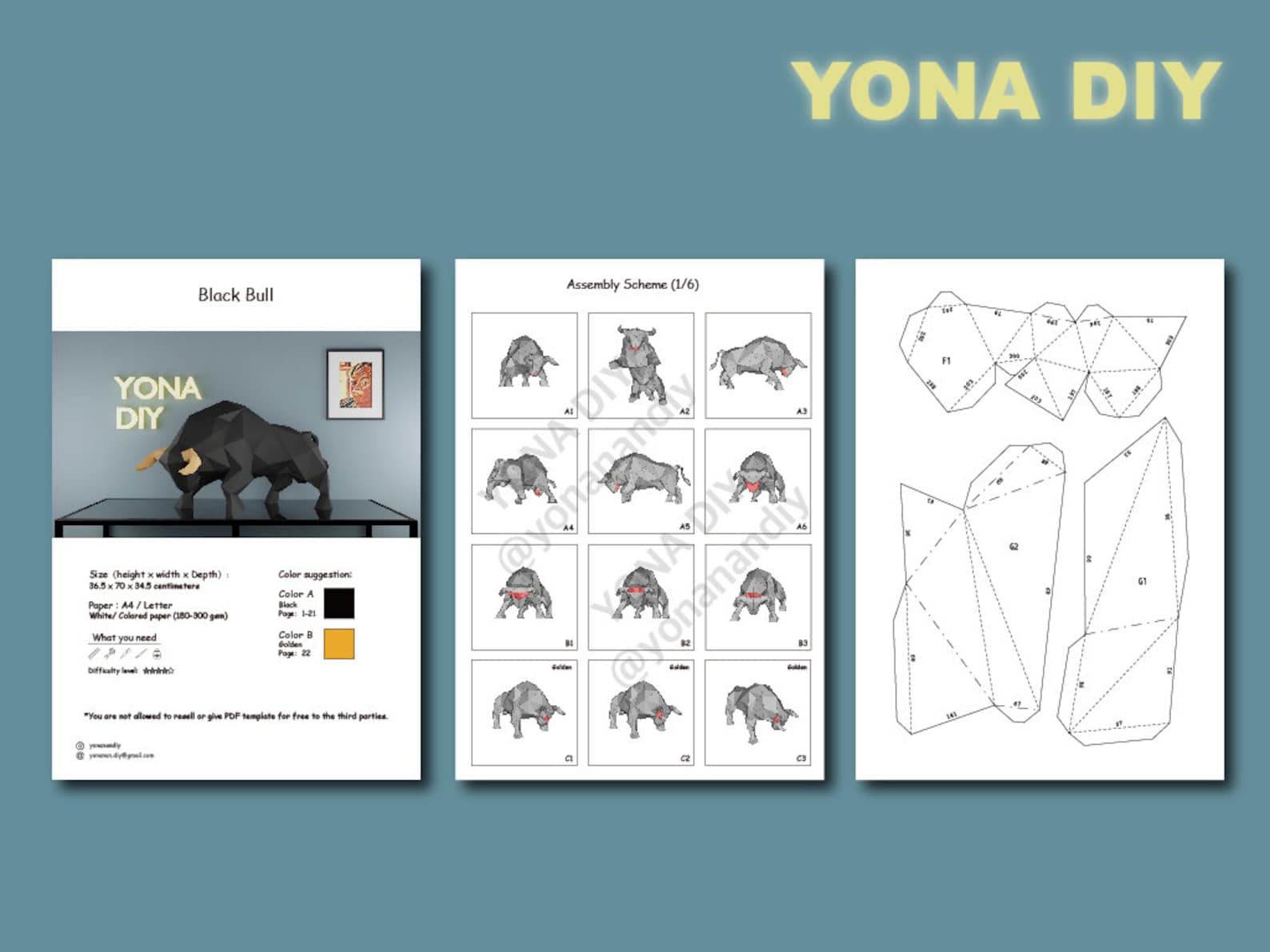 Toro Papercraft PlantillaAbstracto 3D Origami Decoración del - Etsy España