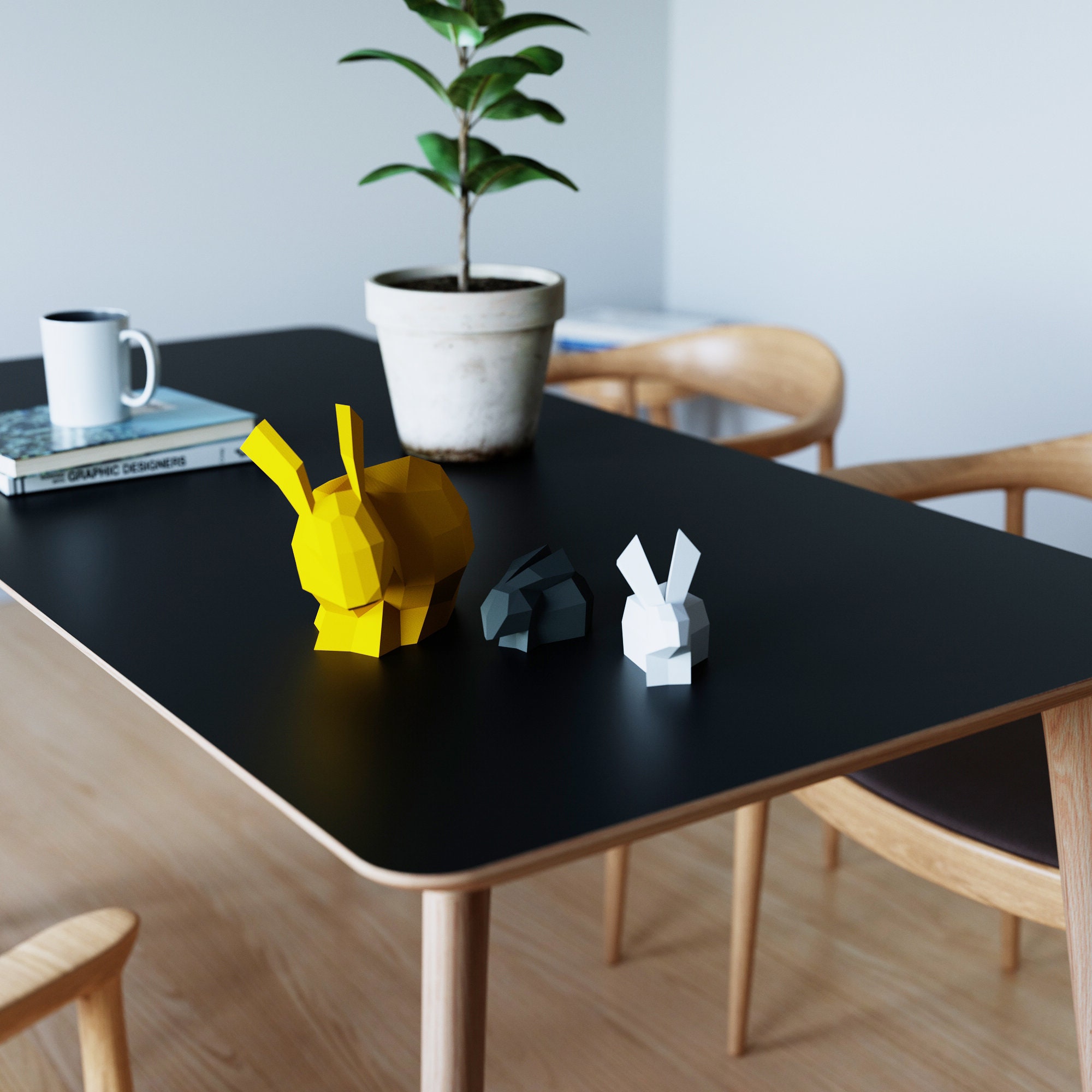 Rabbit Family Papercraft Template Abstract Low Poly 3D - Etsy Australia